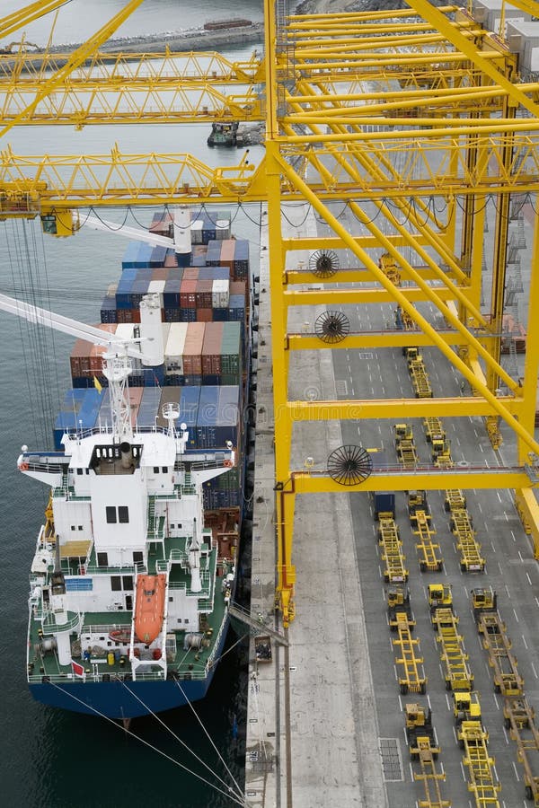 Container Ship in Docks Elevated View Stock Photo - Image of mooring ...