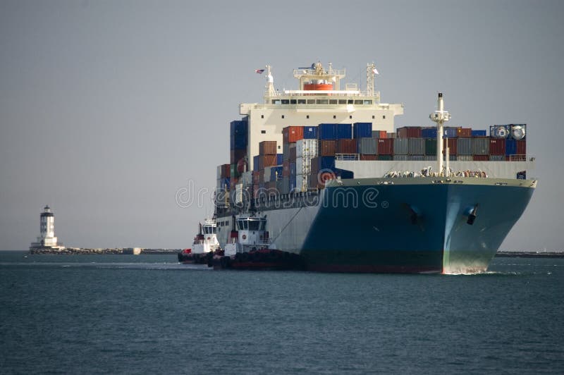 Container Ship Enters Harbor Stock Photo - Image of channel, vessel ...