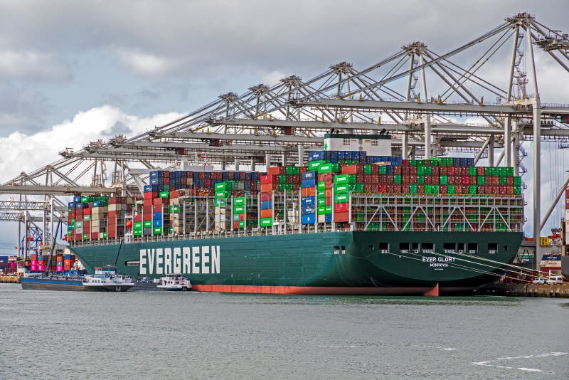 Container Ship from Evergreen Moored at the ECT Container Terminal in ...