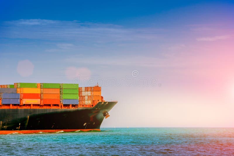 Forward Container Cargo Ship Sailing in the Sea Stock Image - Image of ...