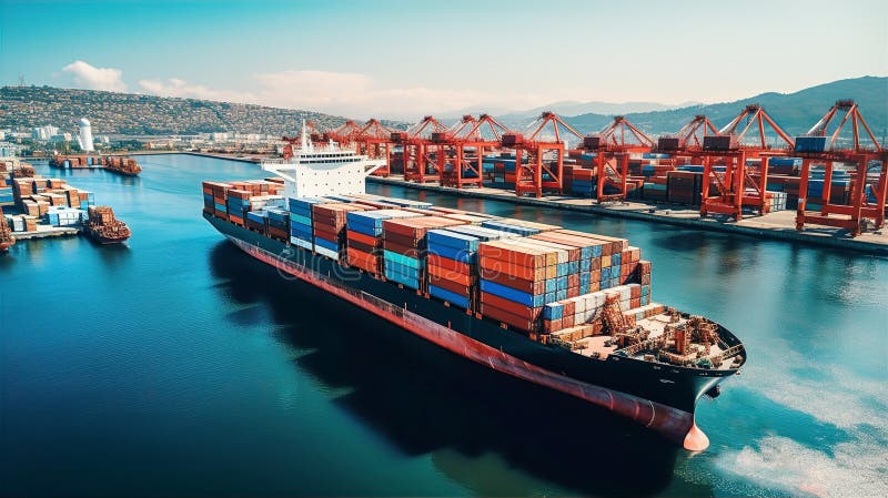 Container Ship Getting To Port. Cargo, Transportation, Supply and ...