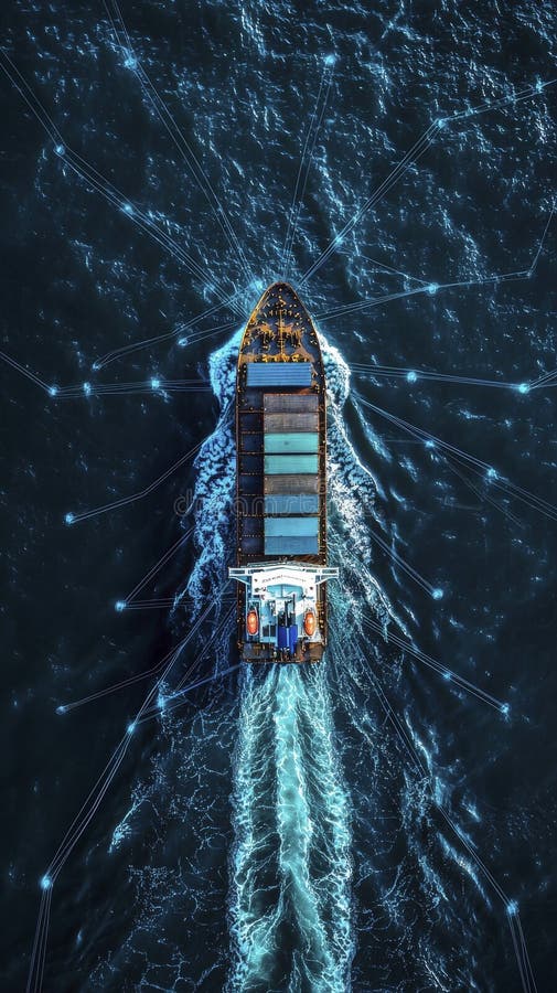 Container Ship Gliding through Digital Currents at Sea Stock ...