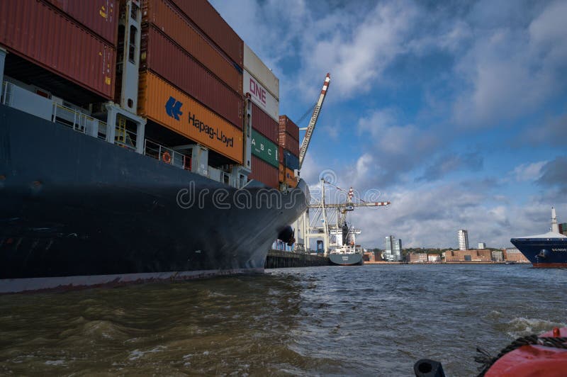 Container Ship in Hamburg Harbour Editorial Photography - Image of ...