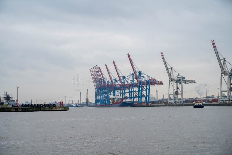 The Container Ship Has Three Cranes on it S Head Stock Image - Image of ...