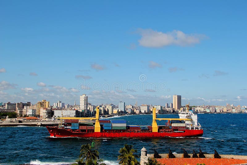 Container Ship in Havana, Cuba Stock Photo - Image of direction, cargo ...