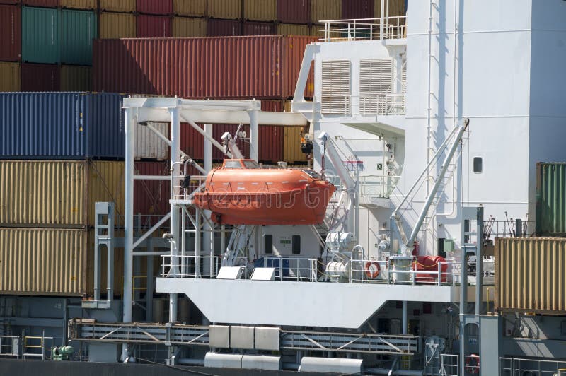 Container Ship Lifeboat stock photo. Image of bridge - 49630090