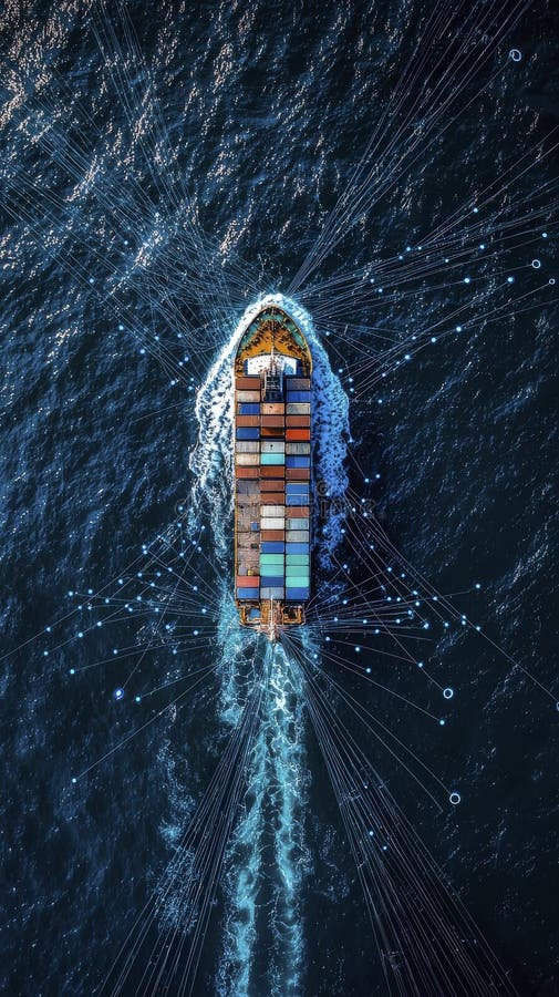 Container Ship Linked by Digital Paths at Sea Stock Illustration ...