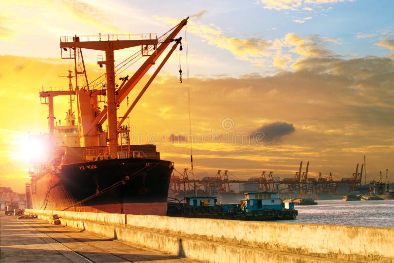 Ship Loading Container in Import - Export Pier and Air Cargo Plane ...