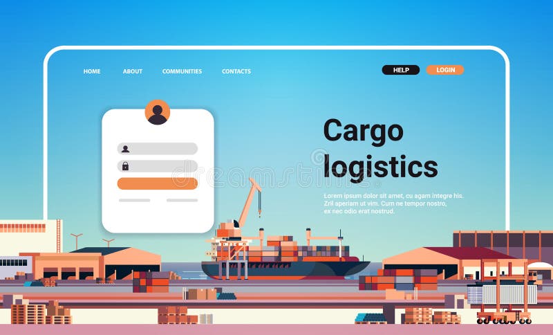 Container Ship Loading in Sea Port Website Landing Page Template Cargo ...