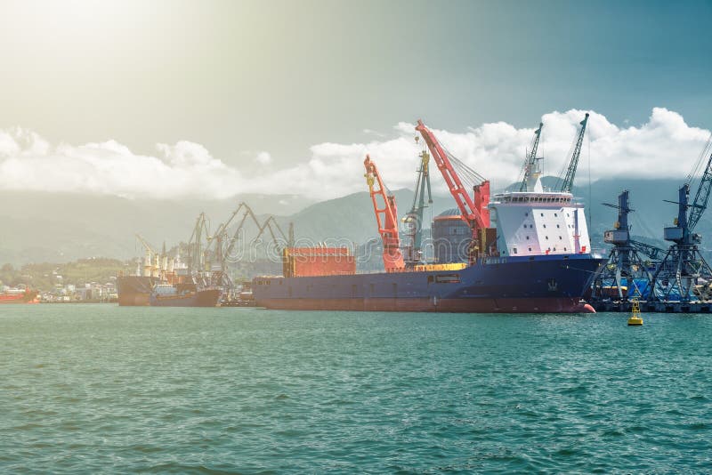 Container Ship Loading in Trade Port. Sea Cargo Concept Stock Image ...