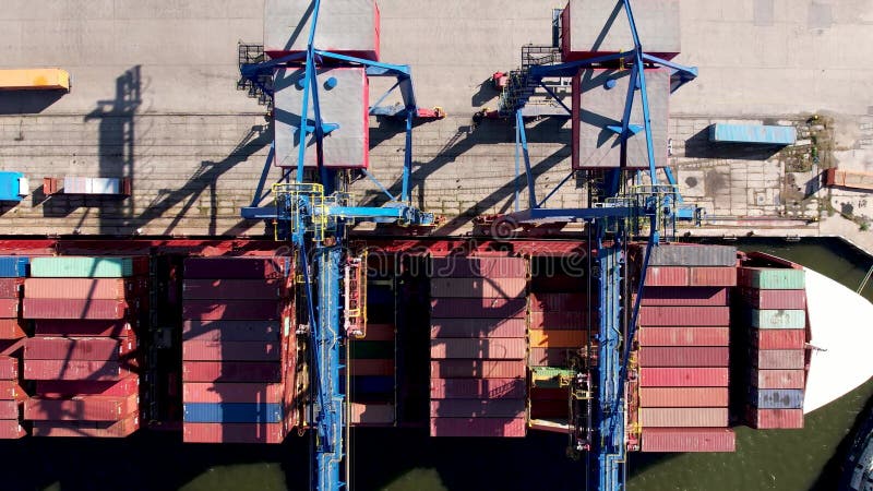Container Ship Loading and Unloading in Port, Aerial View of Logistic ...
