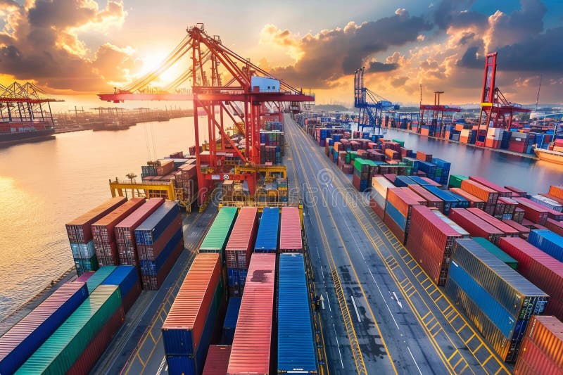 AI Generate Image of Container Ship Loading and Unloading in Sea Port ...