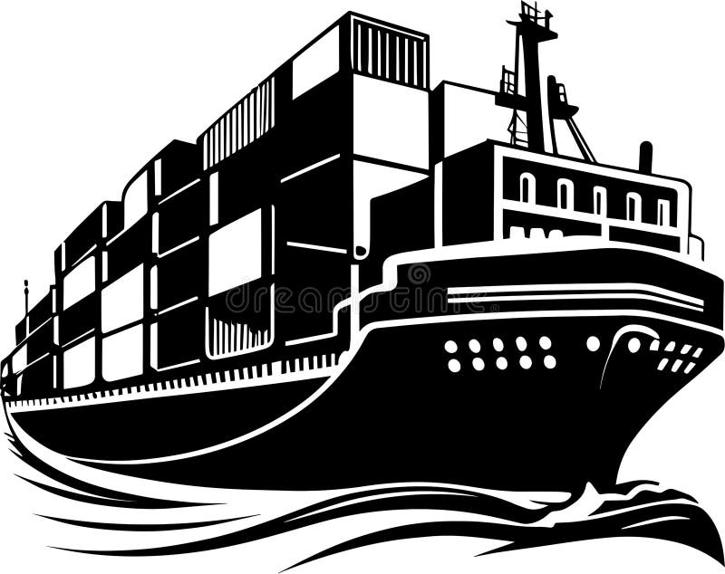 Container Ship Logo Monochrome Design Style Stock Vector - Illustration ...