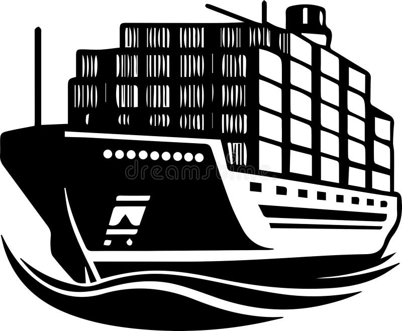 Container Ship Logo Monochrome Design Style Stock Vector - Illustration ...