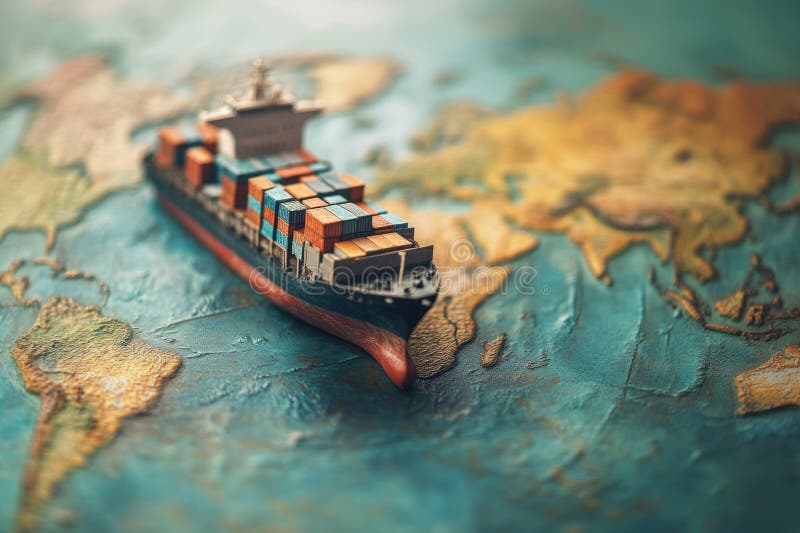 Container Ship Model Sailing on World Map Representing Global Trade ...