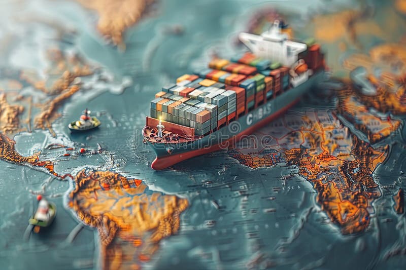 Container Ship Model on World Map. Generative AI Stock Illustration ...