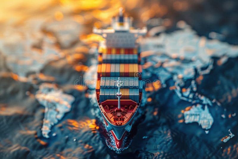 Container Ship Model on World Map. Generative AI Stock Illustration ...
