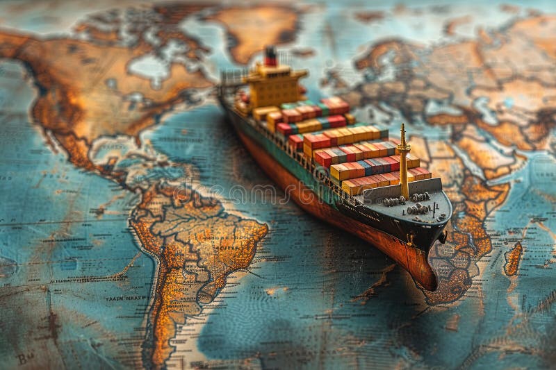Container Ship Model on World Map. Generative AI Stock Illustration ...