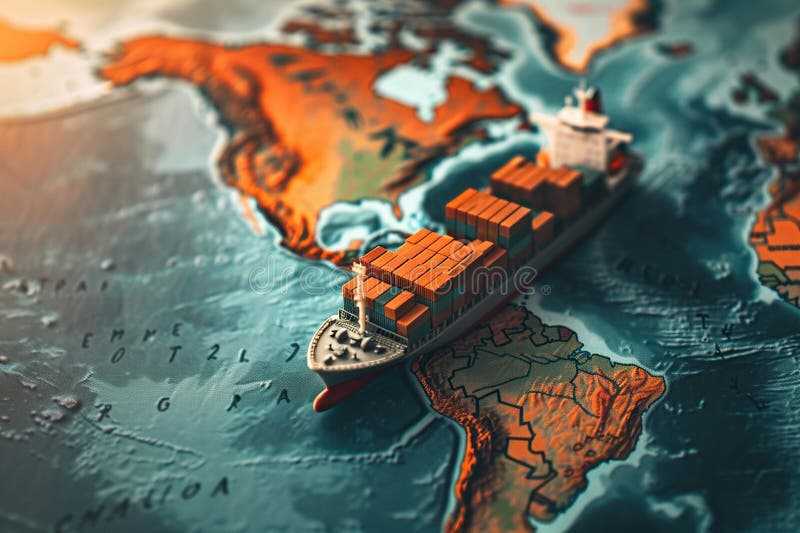 Container Ship Model on World Map. Generative AI Stock Illustration ...