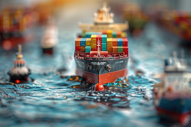 Container Ship Model on World Map. Transportation, Shipping and Cargo ...