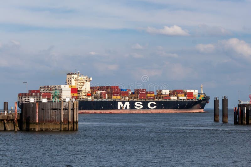The Container Ship MSC Laura Sails Past Cuxhaven Editorial Photography ...