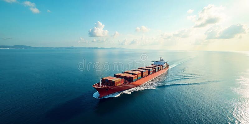 Container Ship Navigating through Calm Sea Waters in Bright Daylight ...