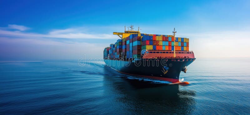 Container Ship Navigating Calm Waters with Colorful Cargo Boxes Under ...