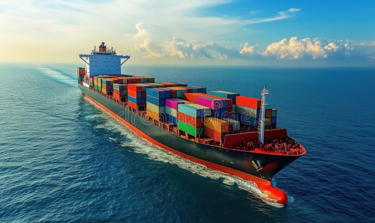 Container Ship Navigating through Calm Waters with Colorful Cargo ...