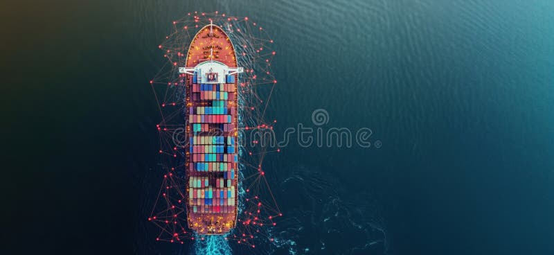 Container Ship Navigating through Digital Network, Showcasing Modern ...