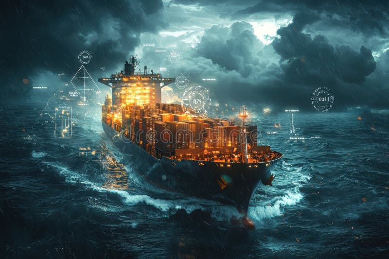 Container Ship Navigating the Ocean with Technology-inspired Artistic ...