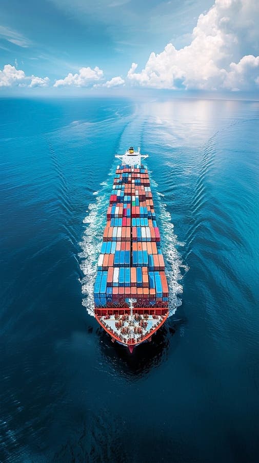 Container Ship Navigating the Open Ocean Under Clear Blue Skies Stock ... Container Ship Navigating the Open Ocean Under Clear Blue Skies Stock ...