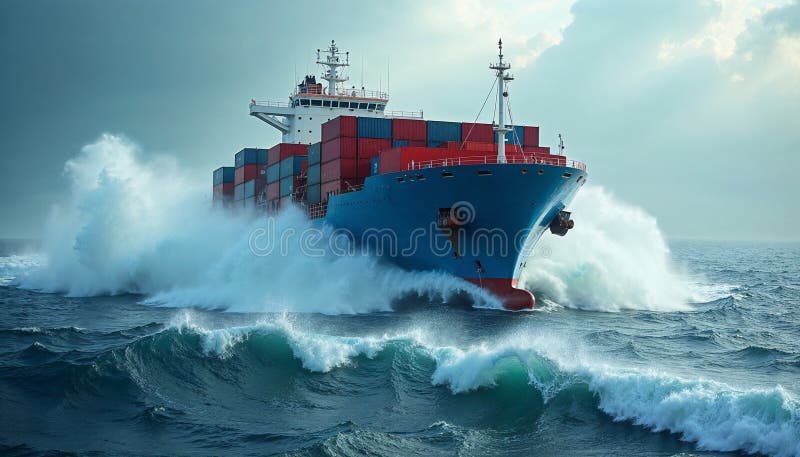 Container Ship Navigating through Rough Seas with Towering Waves ...