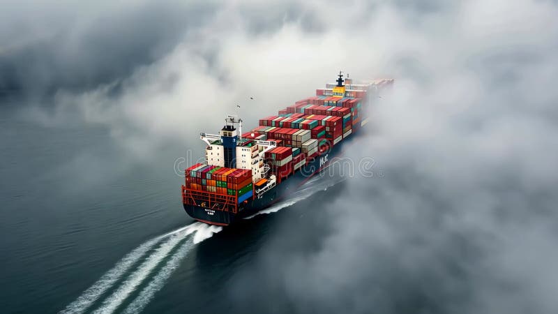 Container Ship Navigating through Thick Fog in the Ocean during Early ...