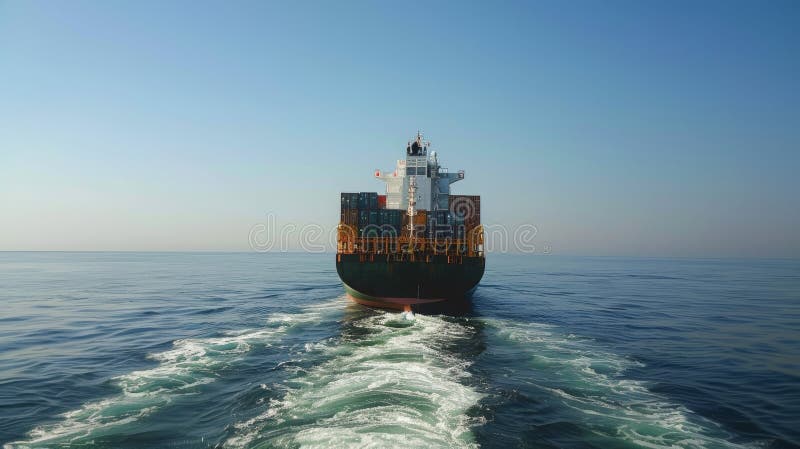 Container Ship Navigating Vast Open Sea Stock Image - Image of ocean ...