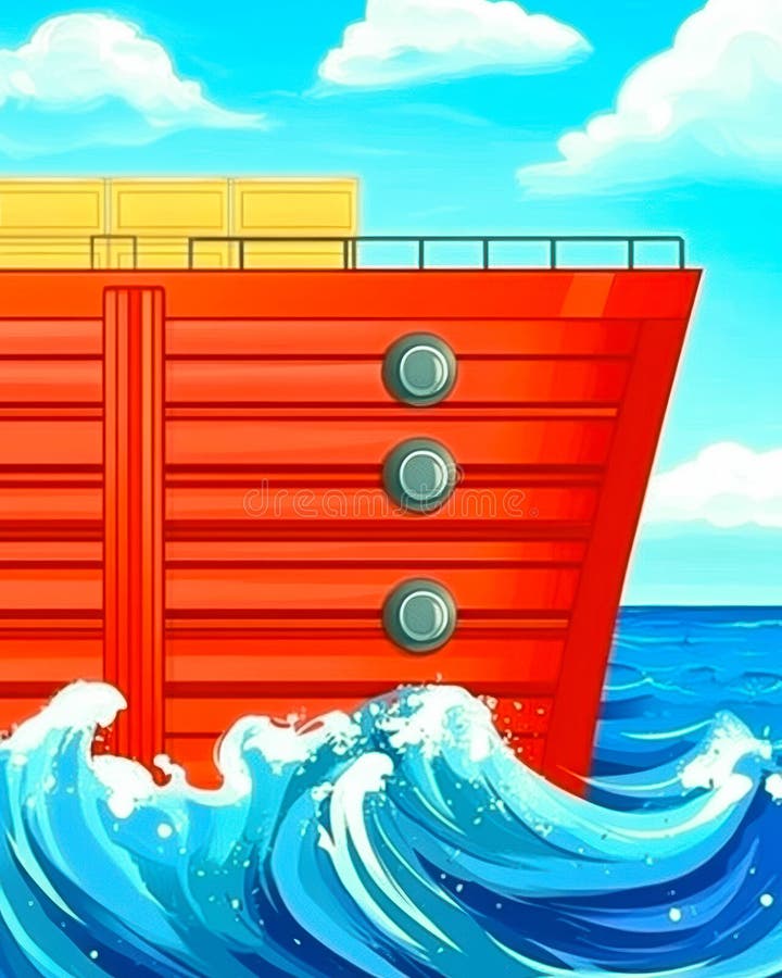 Container Ship Navigating through Vibrant Blue Waters with Bright Wave ...