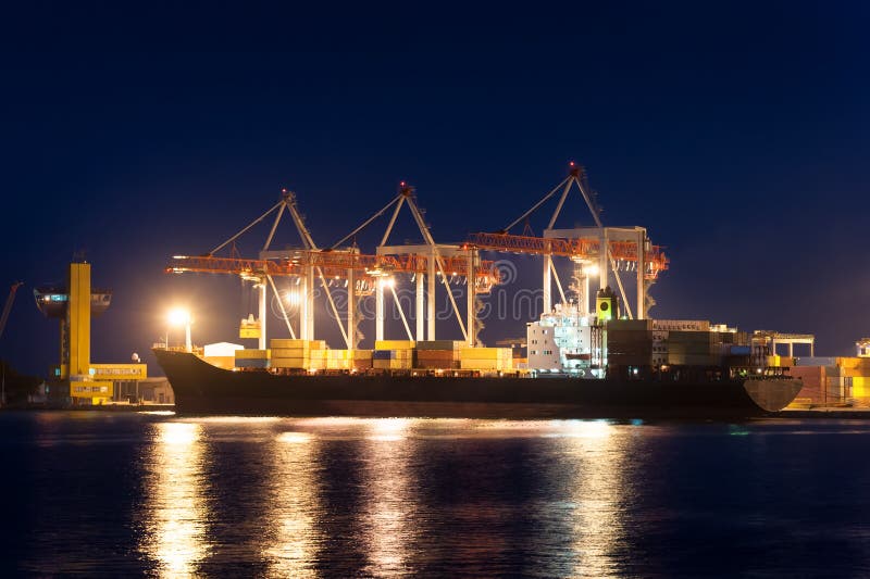 Container ship at night stock photo. Image of reflection - 29526934