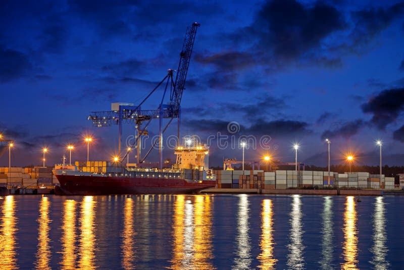 Container ship at night stock photo. Image of maritime - 34294910