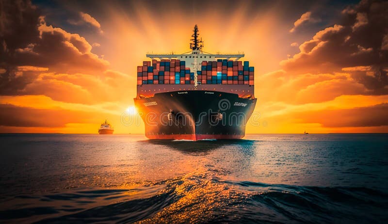 Container Ship on Ocean, Business Logistic Import - Export Transport ...