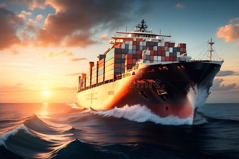 Container Ship on Ocean Business Logistic Import. Generative AI Stock ...