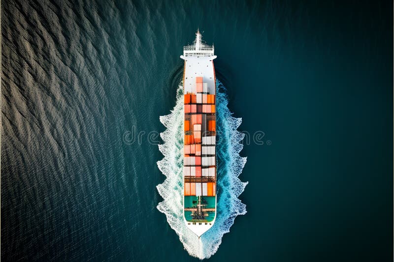 Container Ship in the Ocean. Top View Stock Illustration - Illustration ...