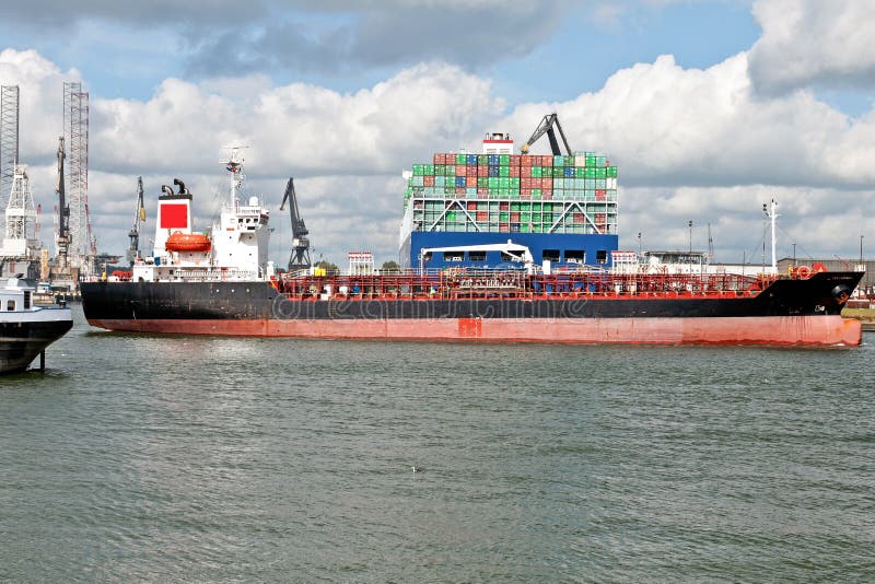 Container Ship and Oil Tanker Stock Image - Image of port, vessel: 21872545