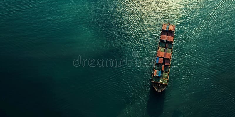 Container Ship in the Open Ocean. Top View. Stock Illustration ...