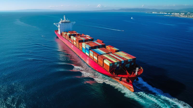 A Container Ship in the Open Sea: a Look from Above Stock Illustration ...
