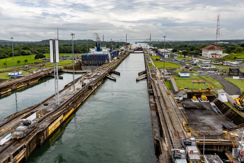 Container Ship in the Panama Canal Editorial Image - Image of lake ...