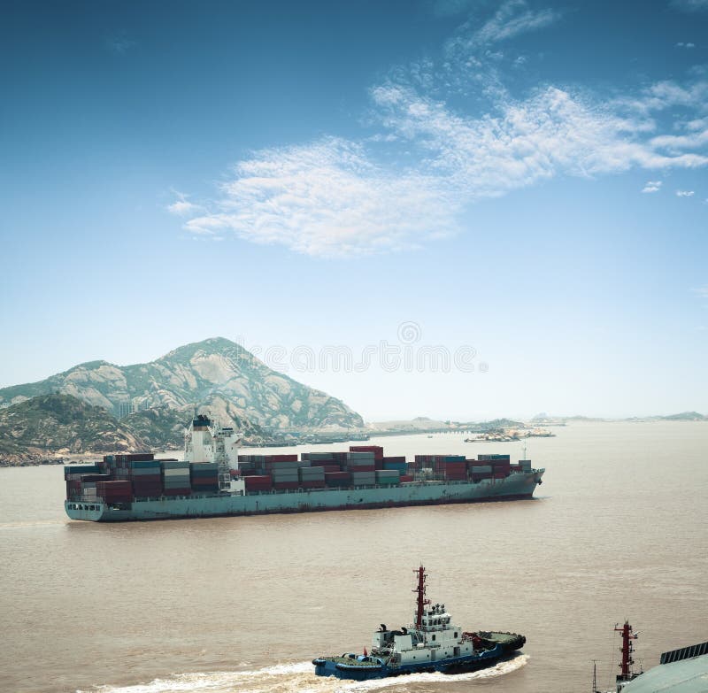 Container ship into port stock image. Image of industrial - 31955811