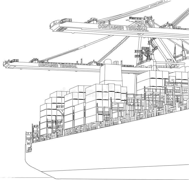 Container Ship Cargo Boat Mono Line Stock Illustration - Illustration ...