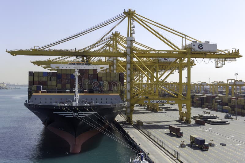 Container Ship in Port of Dubai Editorial Stock Photo - Image of ...