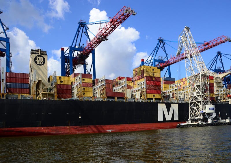 Container Ship in the Port in the Hanse City Hamburg Editorial Photo ...