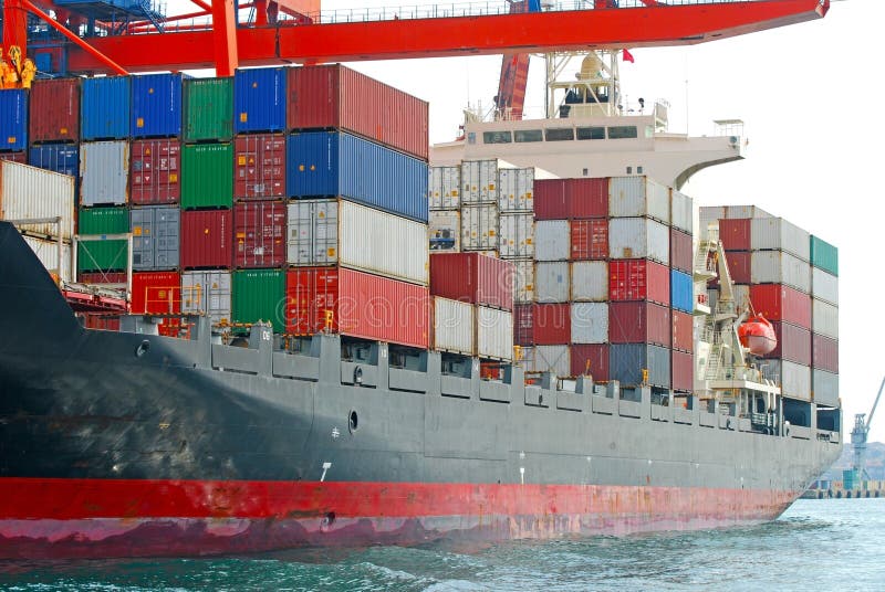 Container ship in port stock photo. Image of business - 34251396