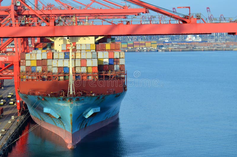 Container Ship in the Port of Long Beach, California. Stock Image ...